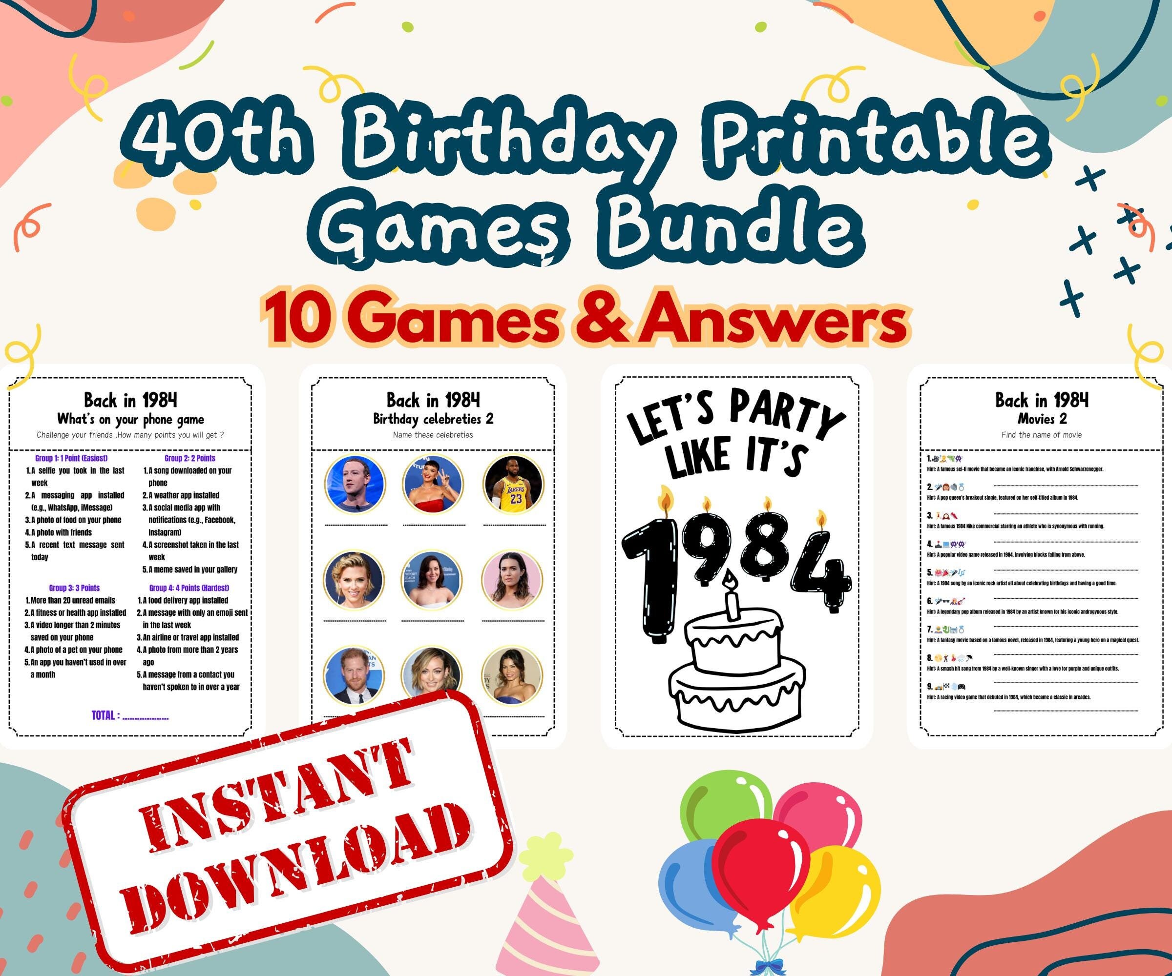 40th Birthday Games, Party Games for Men and Women, Born in 1984 Game ...