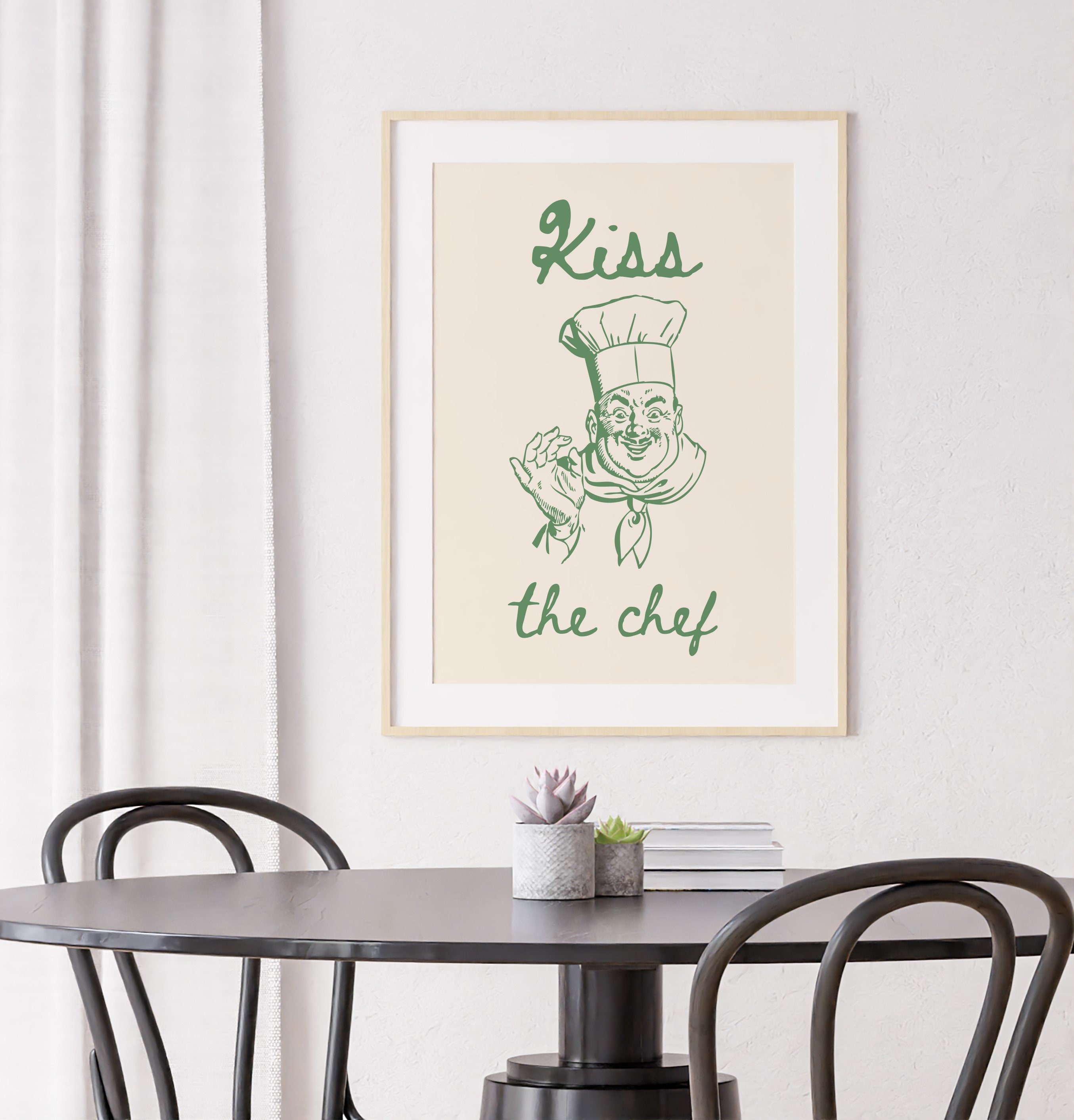 Kiss the Chef PRINTABLE, Aesthetic Kitchen Wall Art, Cute Chef Gift ...