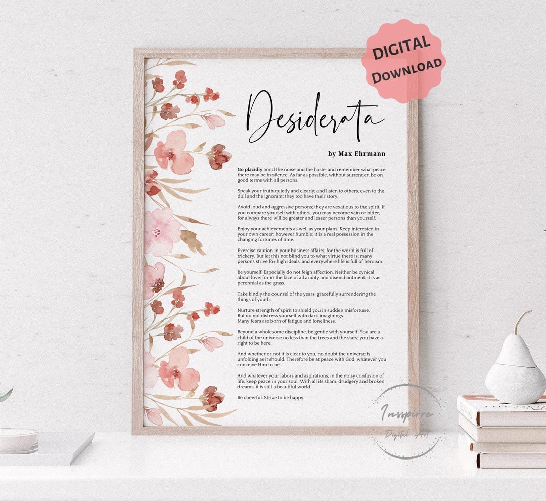 Desiderata Poem Wall Art PRINTABLE, Max Ehrmann Poetry Decor, Literary ...