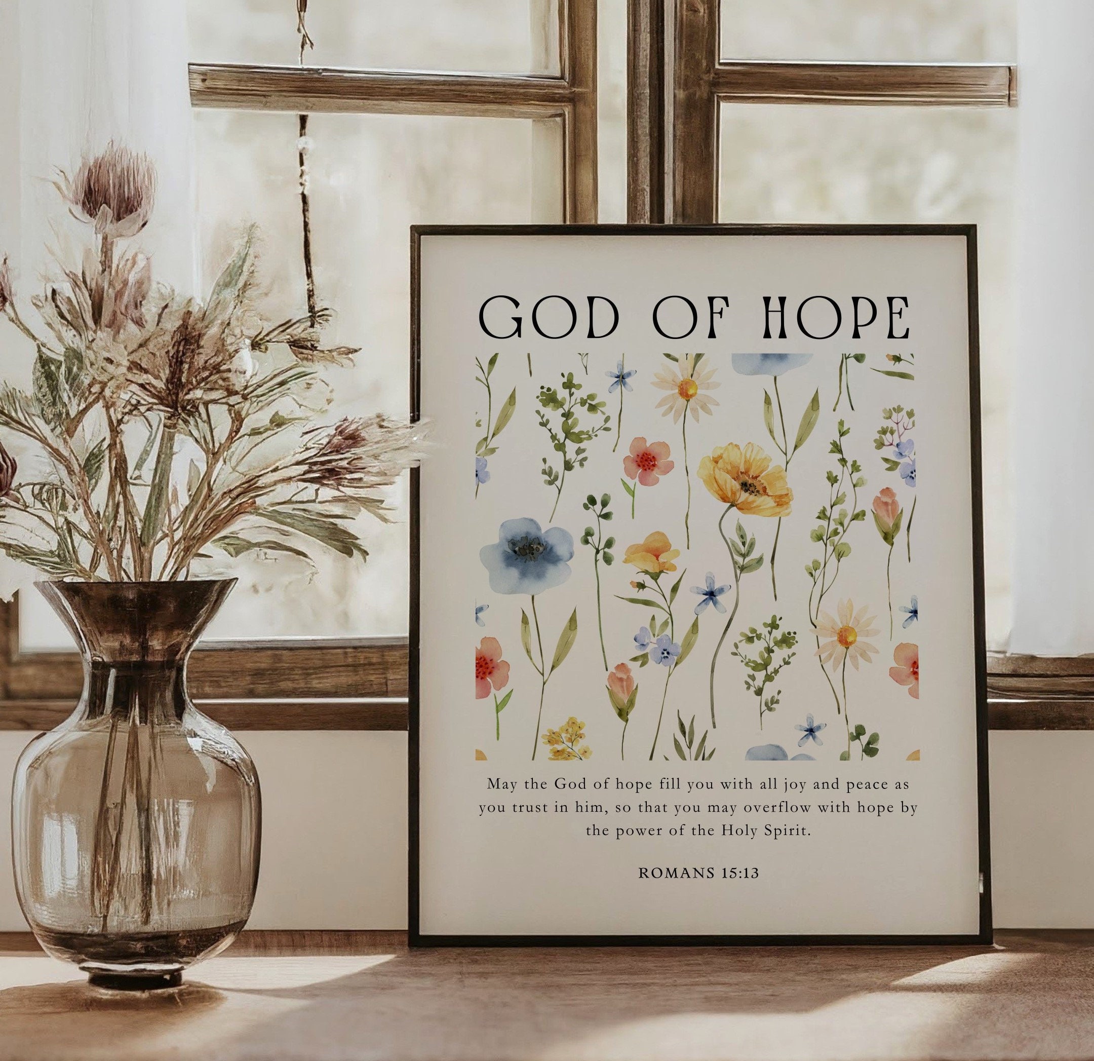 Romans 15:13 PRINTABLE, May the God of Hope, Floral Bible Verse Decor ...