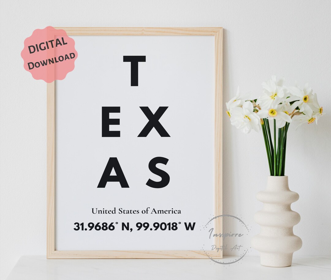 Texas Coordinates PRINTABLE, Travel Poster, Where We Met Sign, *DIGITAL ...
