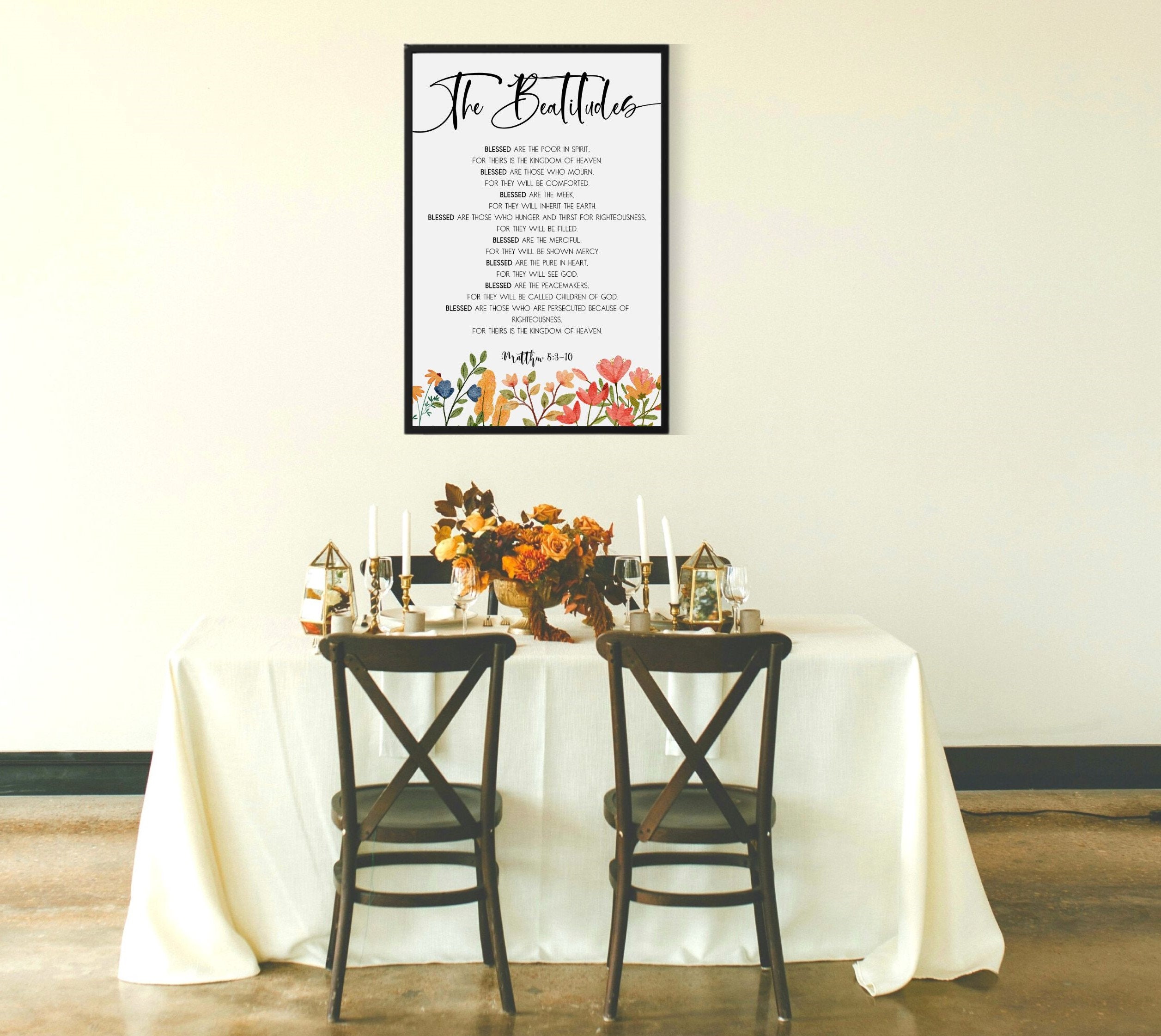 The Beatitudes Matthew 5:3-10 NIV Printable, Bible Verse Floral Wall ...