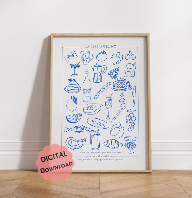 Kitchen Scripture Illustration PRINTABLE, Ecclesiastes 9:7, Modern ...