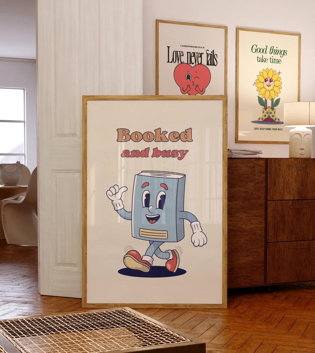 Booked and Busy Wall Art PRINTABLE, Retro Classroom Reading Poster ...