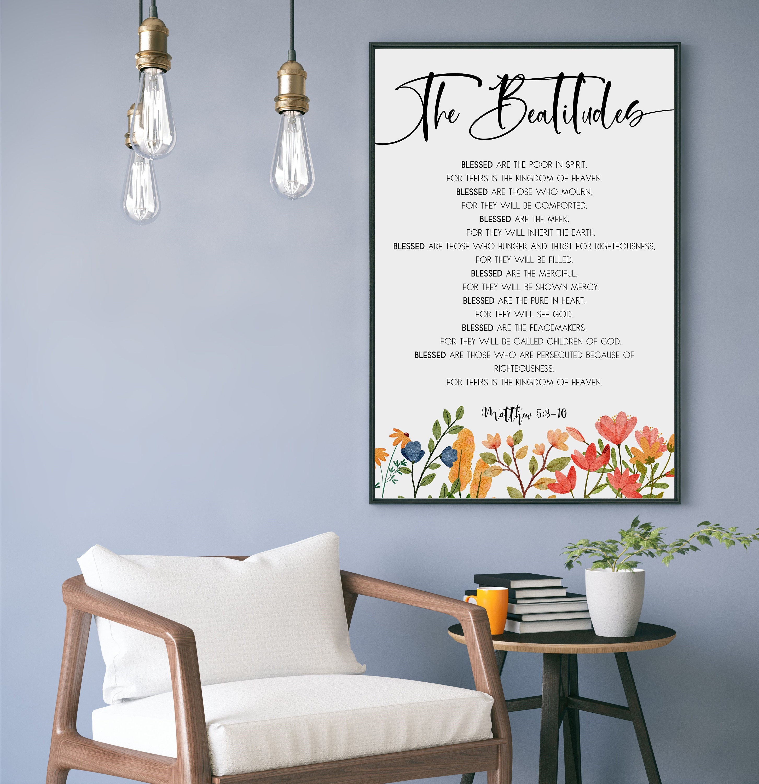 The Beatitudes Matthew 5:3-10 NIV Printable, Bible Verse Floral Wall ...