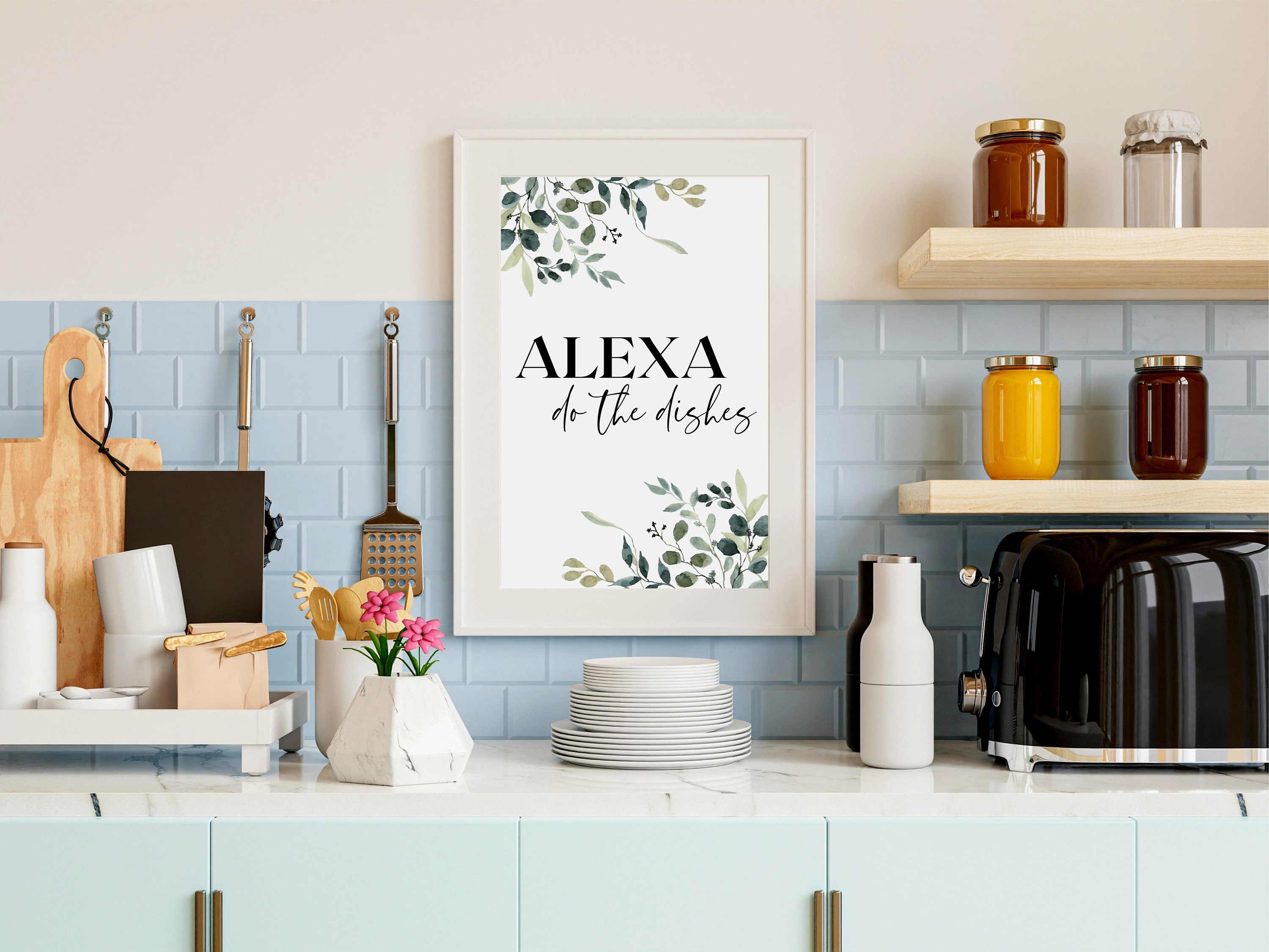 Alexa Do the Dishes PRINTABLE, Kitchen Wall Decor, Watercolor Botanical ...
