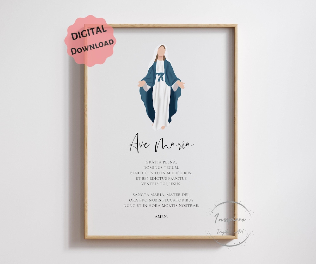 Ave Maria Prayer PRINTABLE, Latin Wall Art, Hail Mary Prayer, Grátia ...