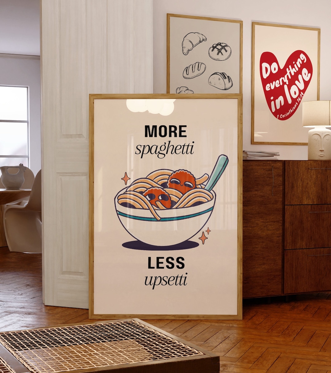 More Spaghetti Less Upsetti PRINTABLE, Retro Kitchen Wall Art, Funny ...