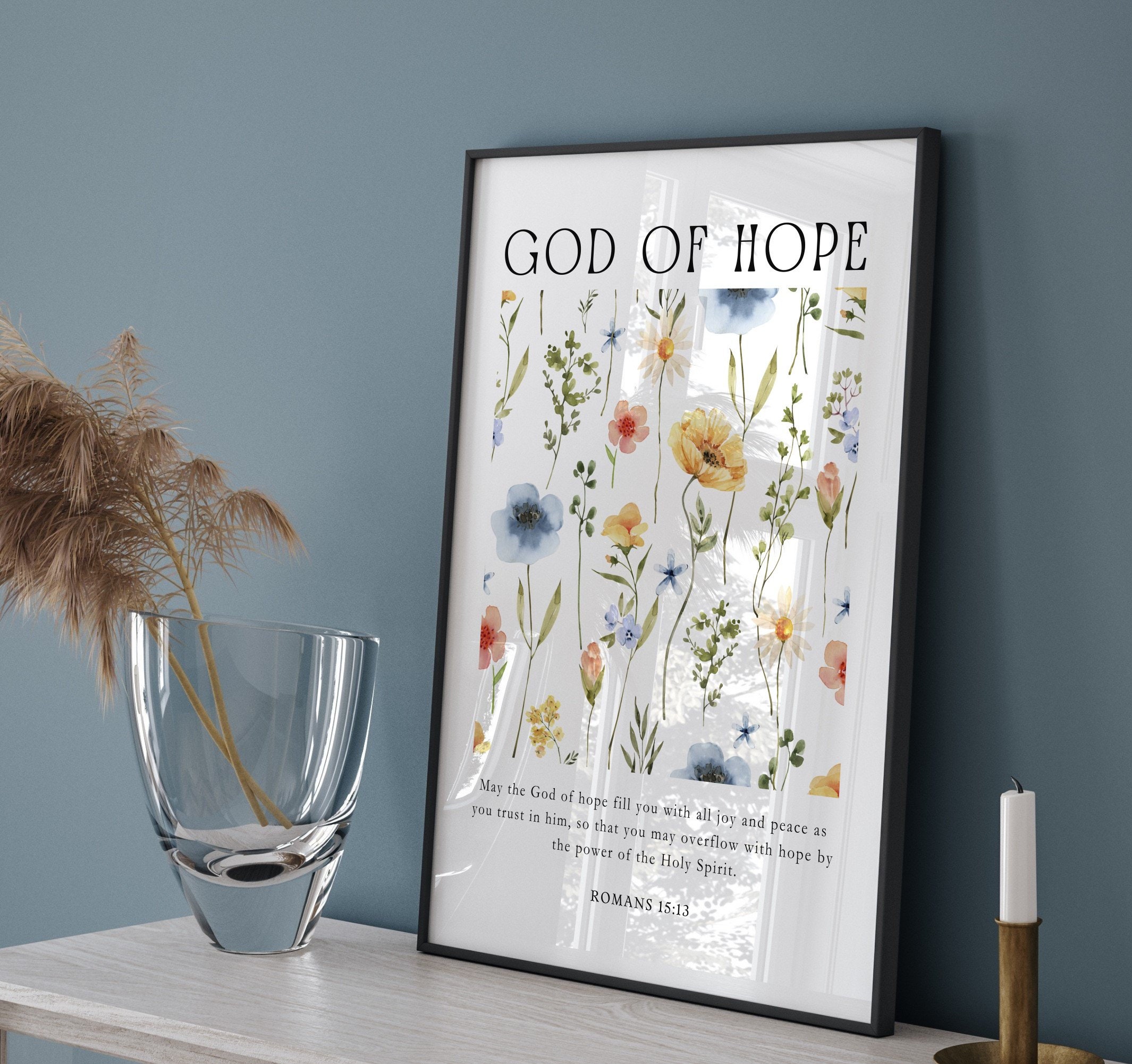 Romans 15:13 PRINTABLE, May the God of Hope, Floral Bible Verse Decor ...