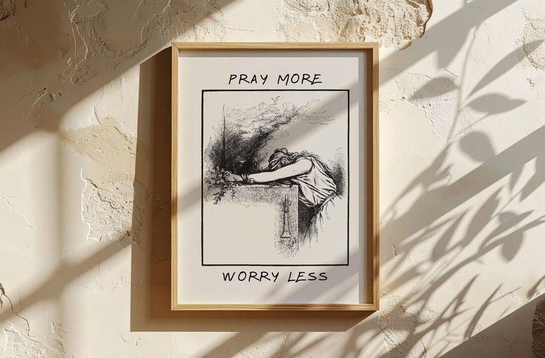 Pray More Worry Less PRINTABLE, Vintage Christian Faith Wall Art, Cute ...