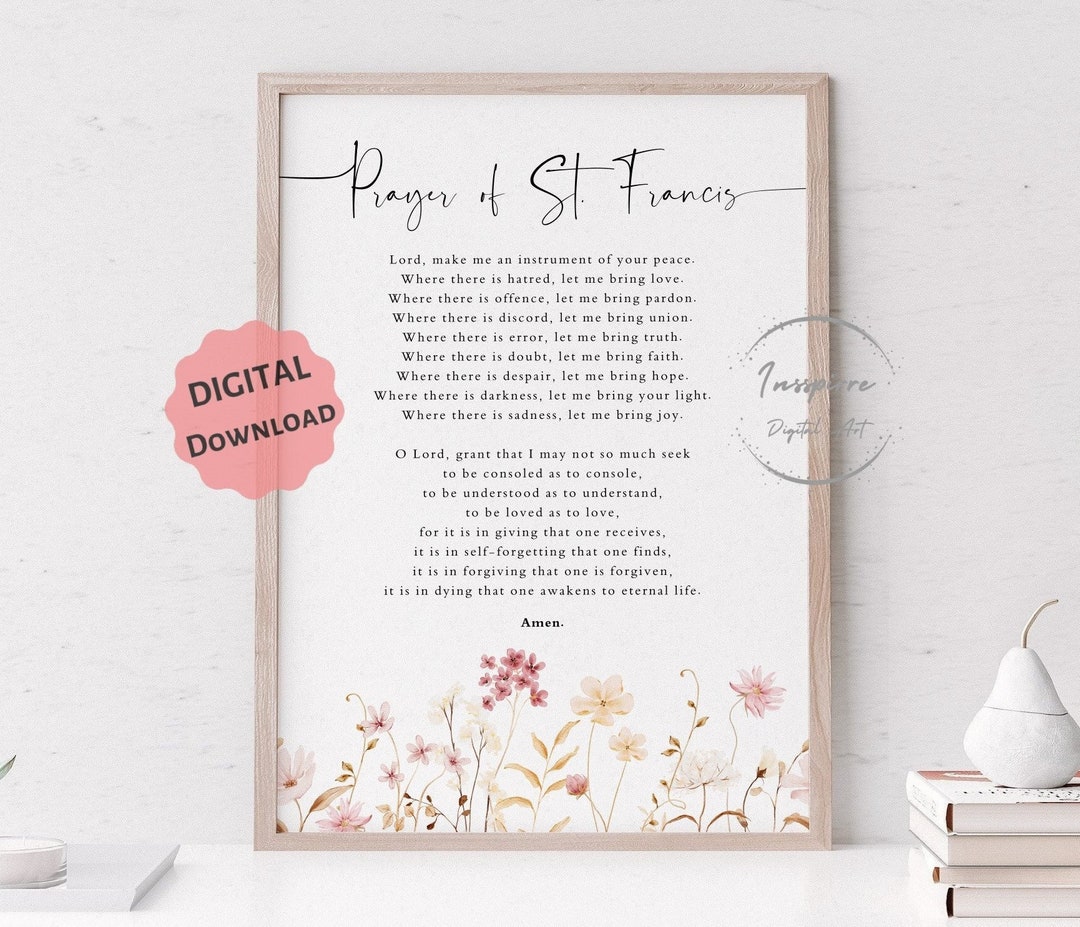 Prayer of St. Francis PRINTABLE, Peace Prayer Poster, Catholic Prayer ...