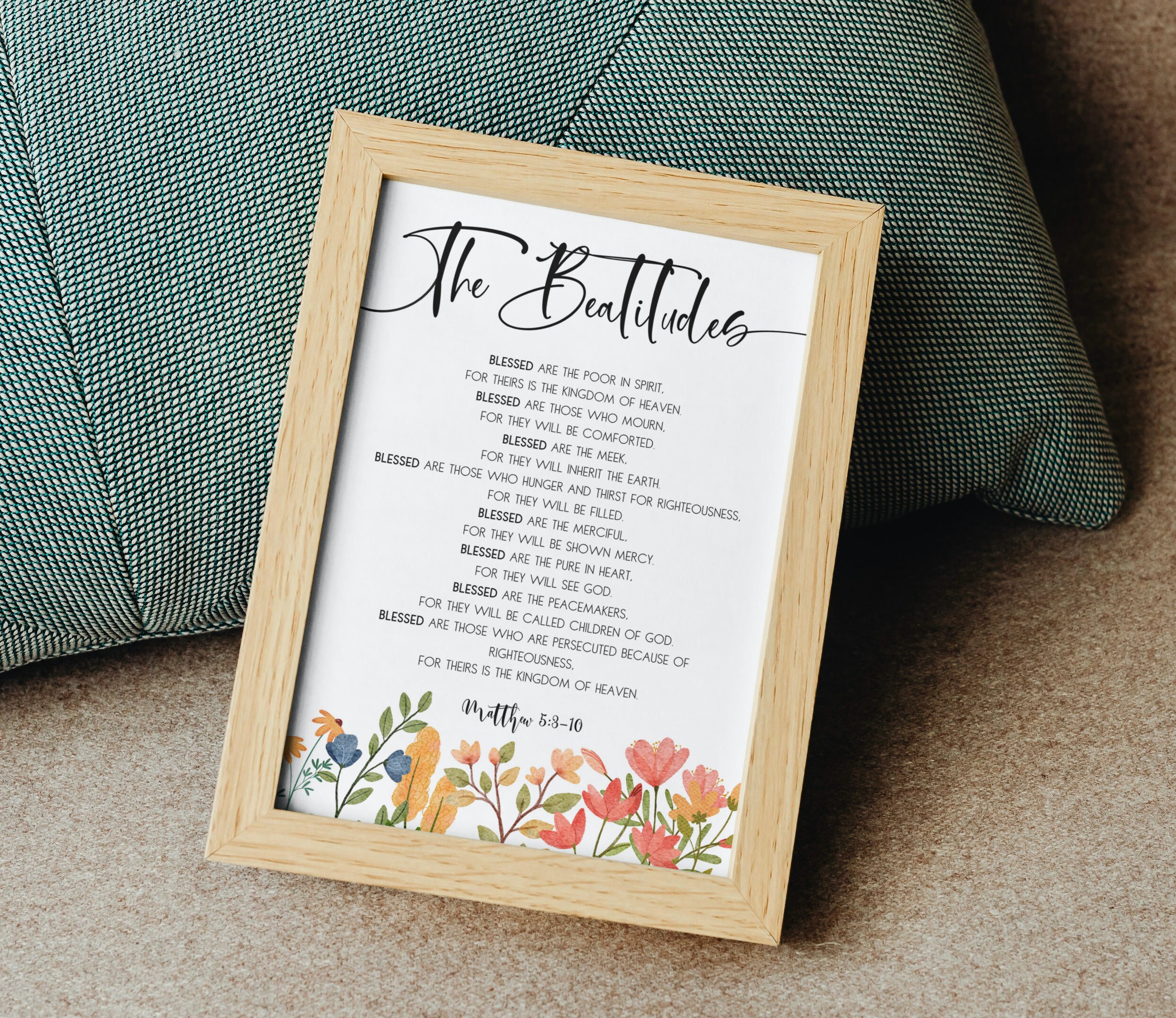 The Beatitudes Matthew 5:3-10 NIV Printable, Bible Verse Floral Wall ...