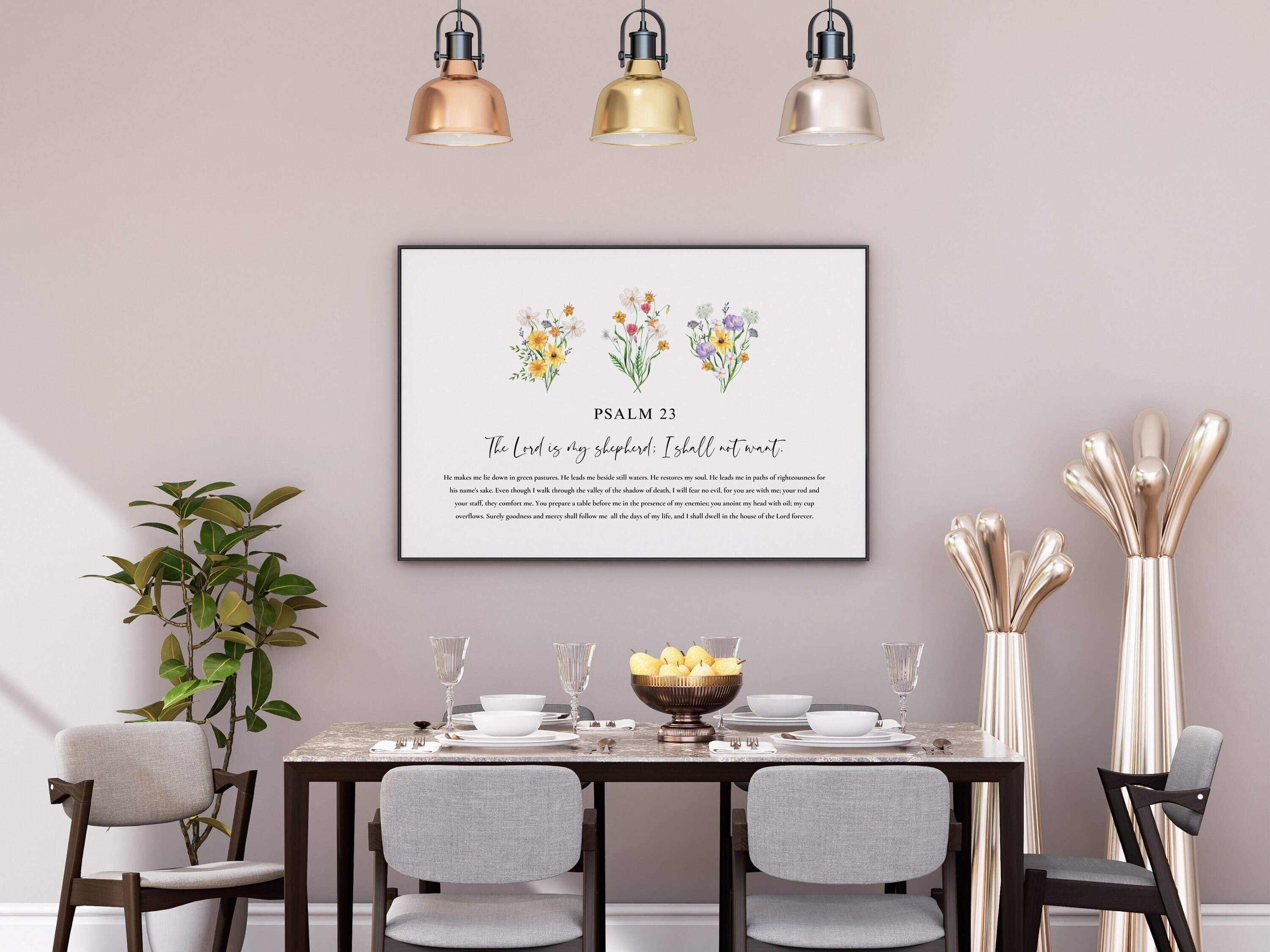 Psalm 23 PRINTABLE, the Lord is My Shepherd, Floral Christian Wall Art ...