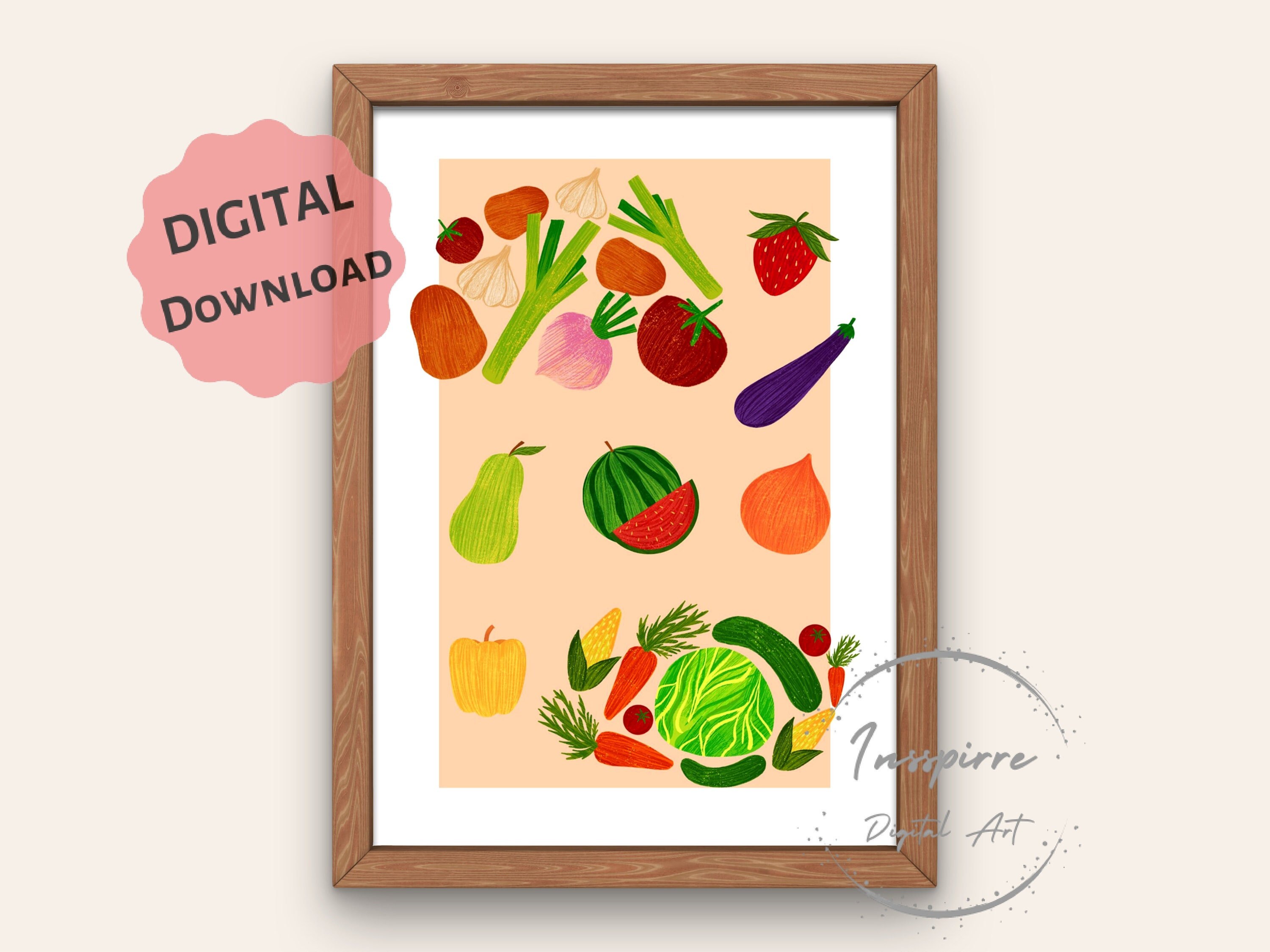Vegetables and Fruits PRINTABLE, Trendy Kitchen Wall Art, Eclectic Kitchen Print, DIGITAL ...