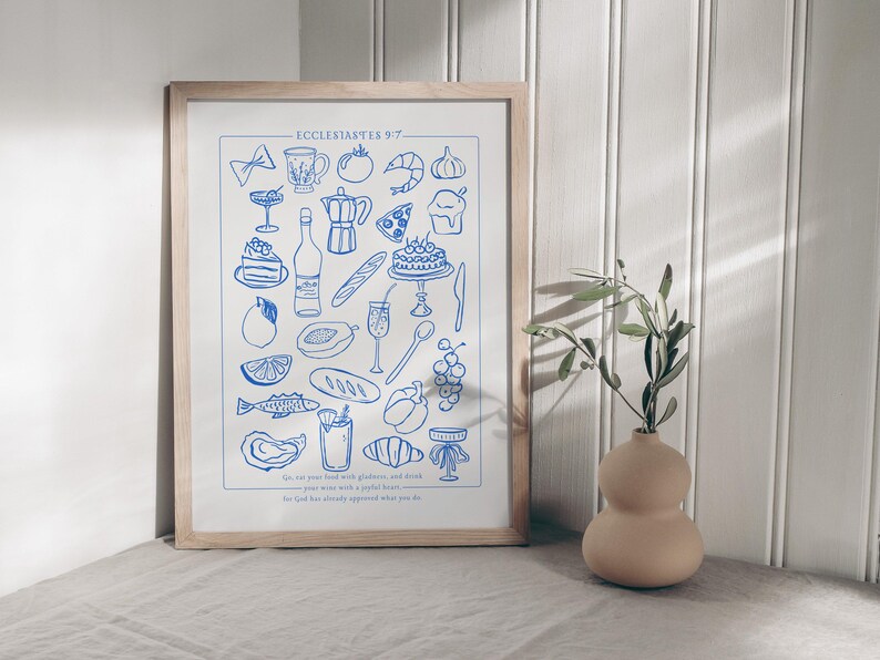 Kitchen Scripture Illustration PRINTABLE, Ecclesiastes 9:7, Modern ...