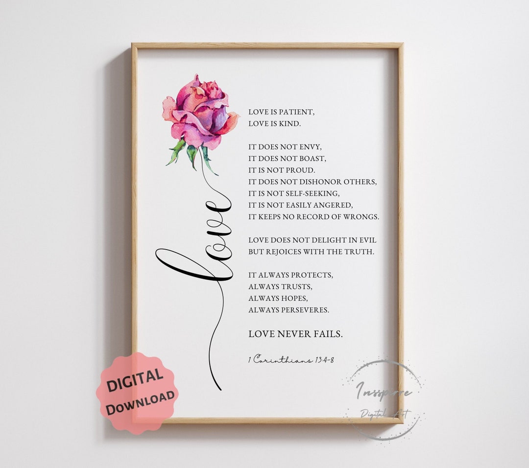 1 Corinthians 13:4-8 PRINTABLE, Love is Patient, Love Never Fails ...