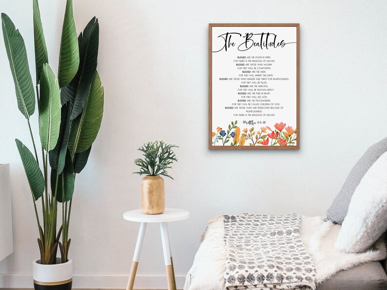 The Beatitudes Matthew 5:3-10 NIV Printable, Bible Verse Floral Wall ...