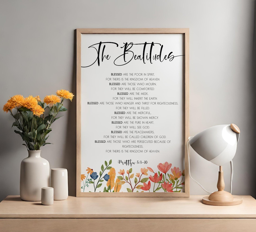 The Beatitudes Matthew 5:3-10 NIV Printable, Bible Verse Floral Wall ...