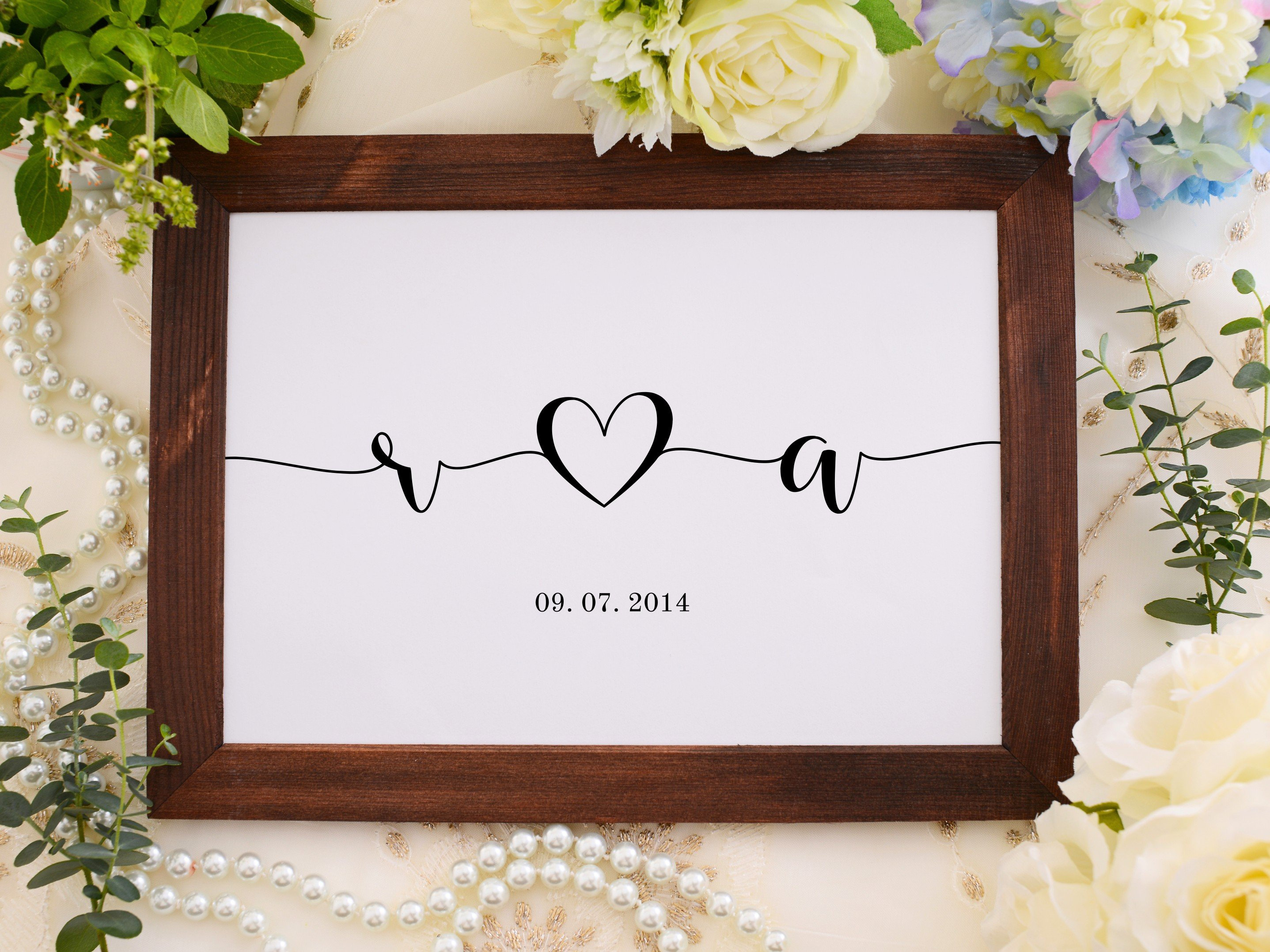 Custom Couple Name Initials PRINTABLE, Personalised Wedding Anniversary ...
