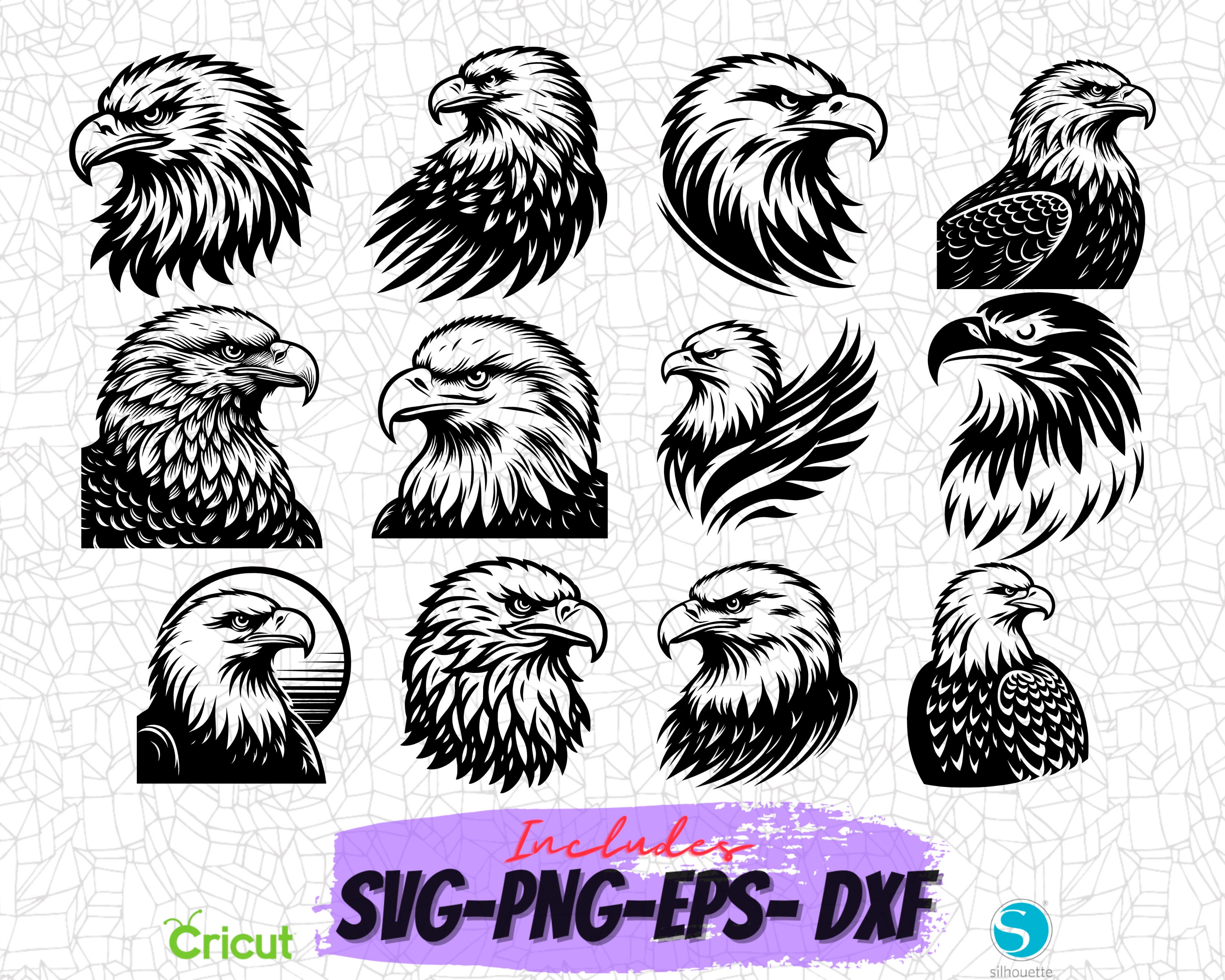 Eagle Head SVG Bundle | Detailed Eagle Illustrations in PNG, EPS, Dxf ...