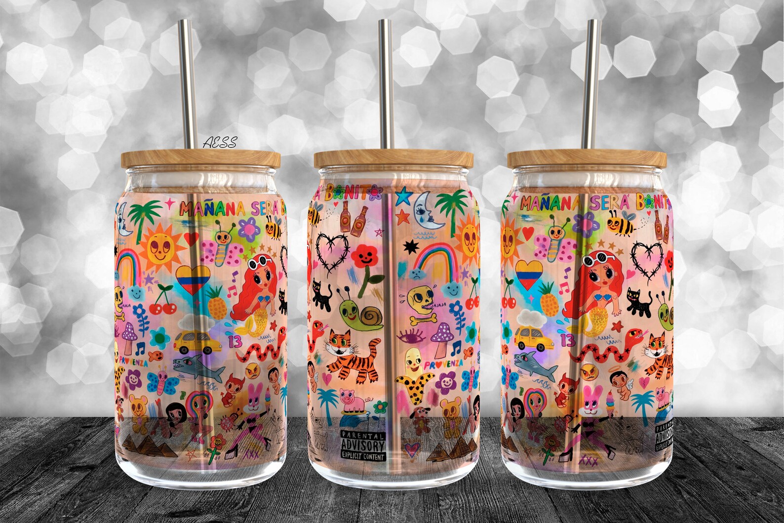 Karol G Libby Can Design 16oz Glass Can Libby Cup PNG - Etsy