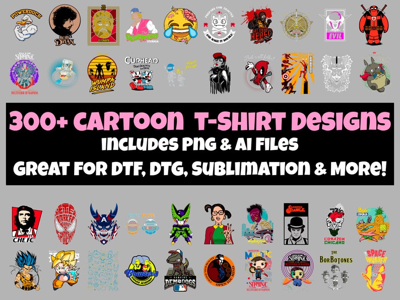 300 T-shirt Design Bundle PNG Designs DTG DTF - Etsy