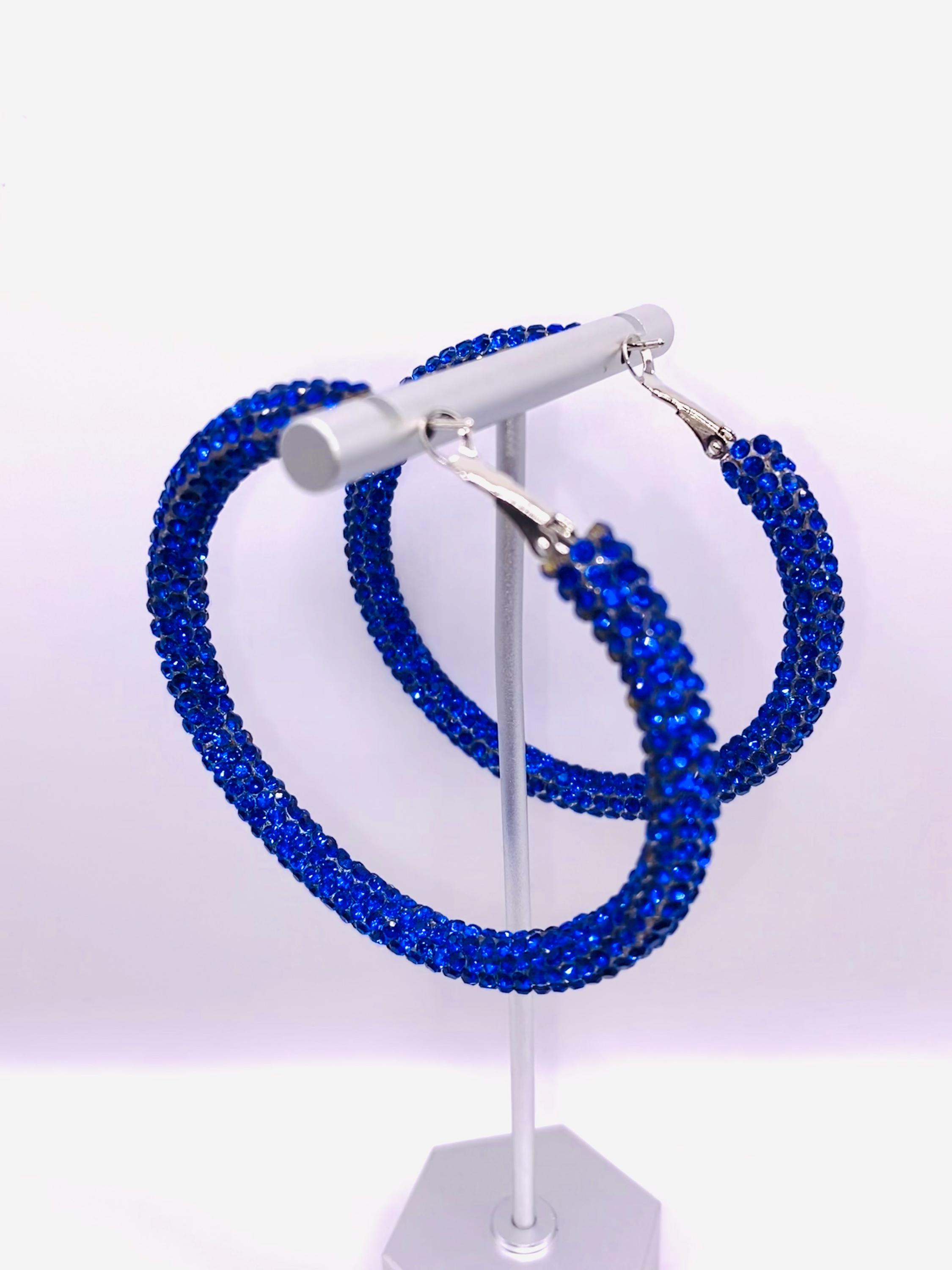 Blue Rhinestone Hoop Earrings | Custom Blue Hoop Earrings | Earrings ...