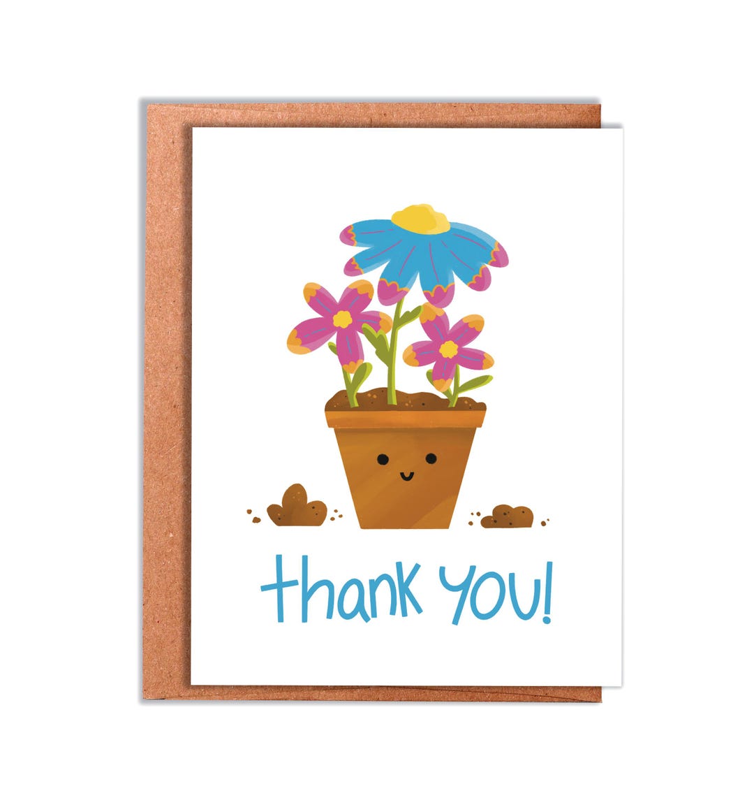 Flower Pot Thank You Card | Cute Thank You Card With a Smiling Flower ...