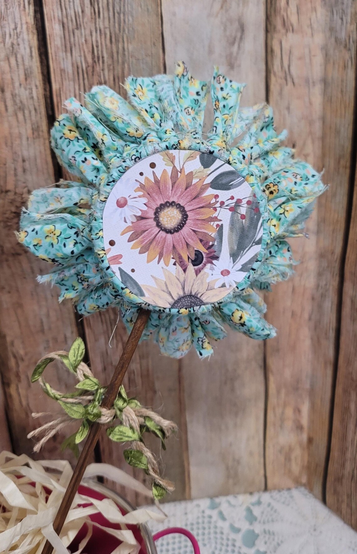 Fabric Flowers, Rag Flowers, Rag Sunflowers Spring Faux Flowers Country ...