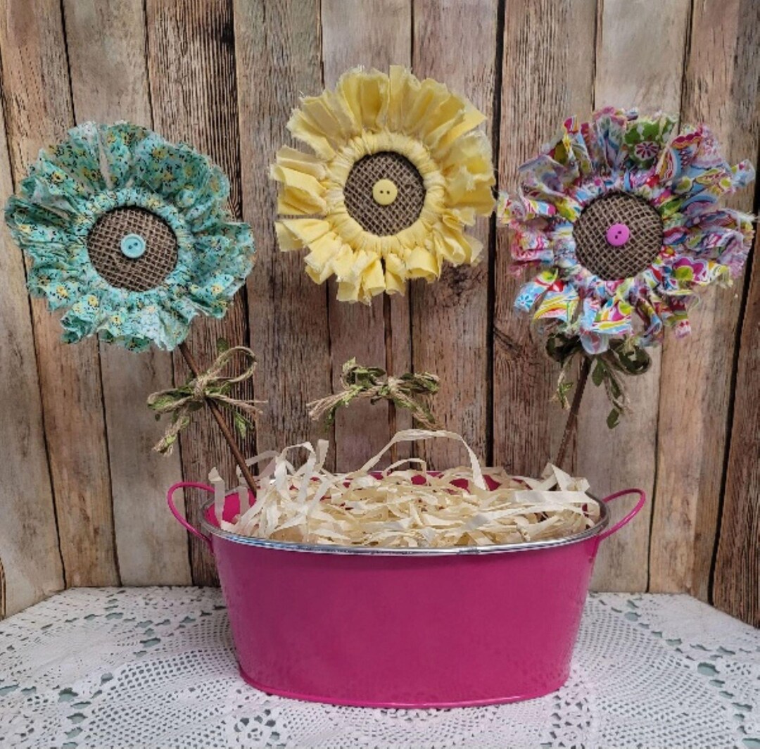 Fabric Flowers, Rag Flowers, Rag Sunflowers Spring Faux Flowers Country ...