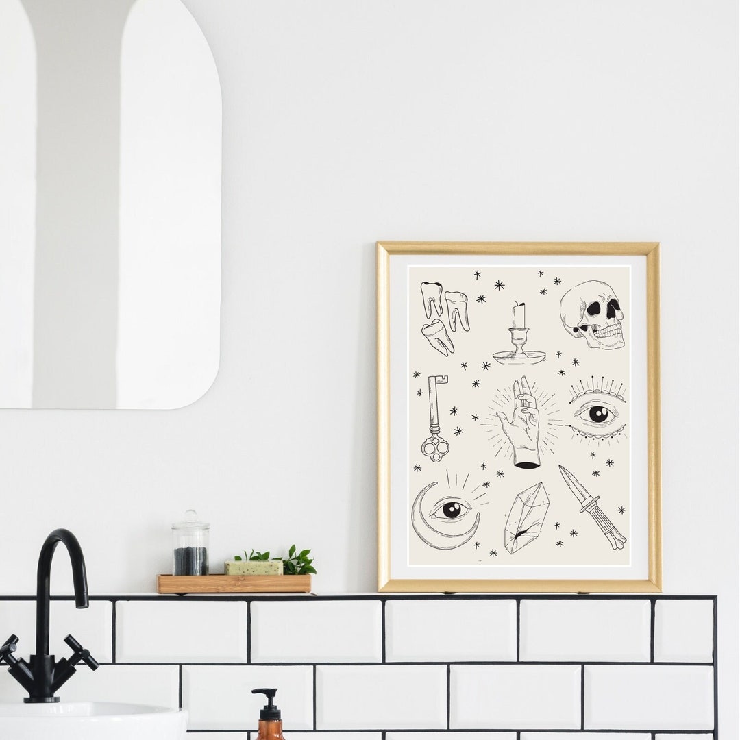 Spooky Flash Tattoo Print, Witchy Decor, Cute Spooky Wall Art, Wall ...