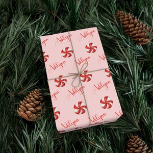 Pink Peppermint Personalized Holiday Wrapping Papers Rolls Christmas ...