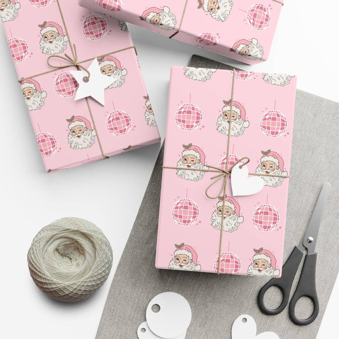 Pink Santa Disco Retro Wrapping Paper Christmas Cute Gift Wrap for ...