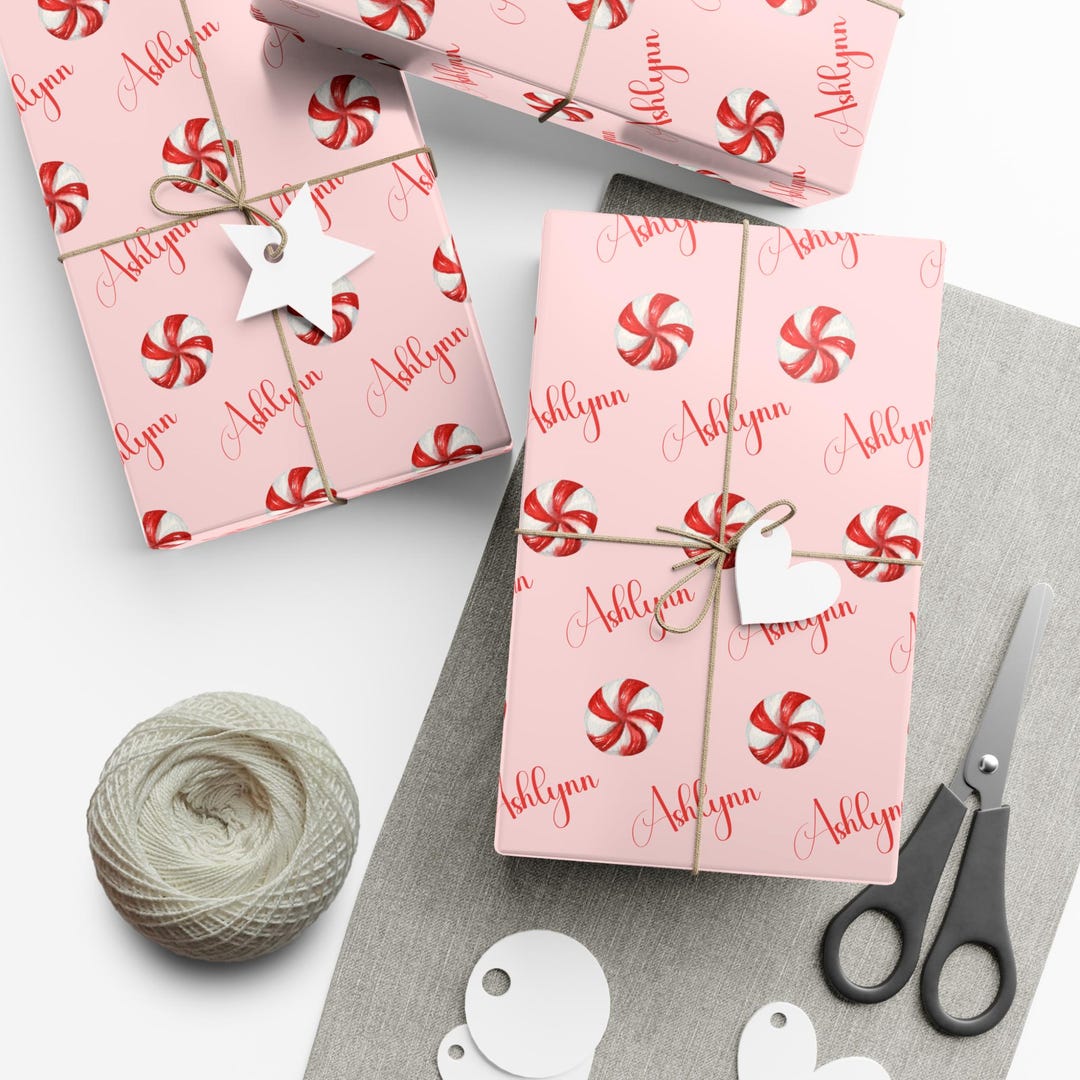 Pink Peppermint Personalized Holiday Wrapping Papers Rolls Christmas ...