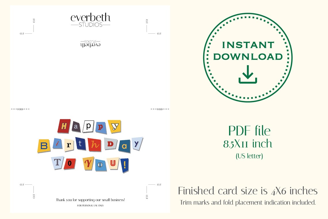 Printable | Ransom Note Letter Birthday Card | 4X6 Inches | PDF File ...