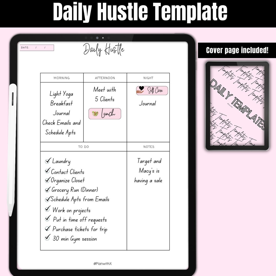 Pink Daily Hustle Template | Daily Templates | Digital Planner Template ...