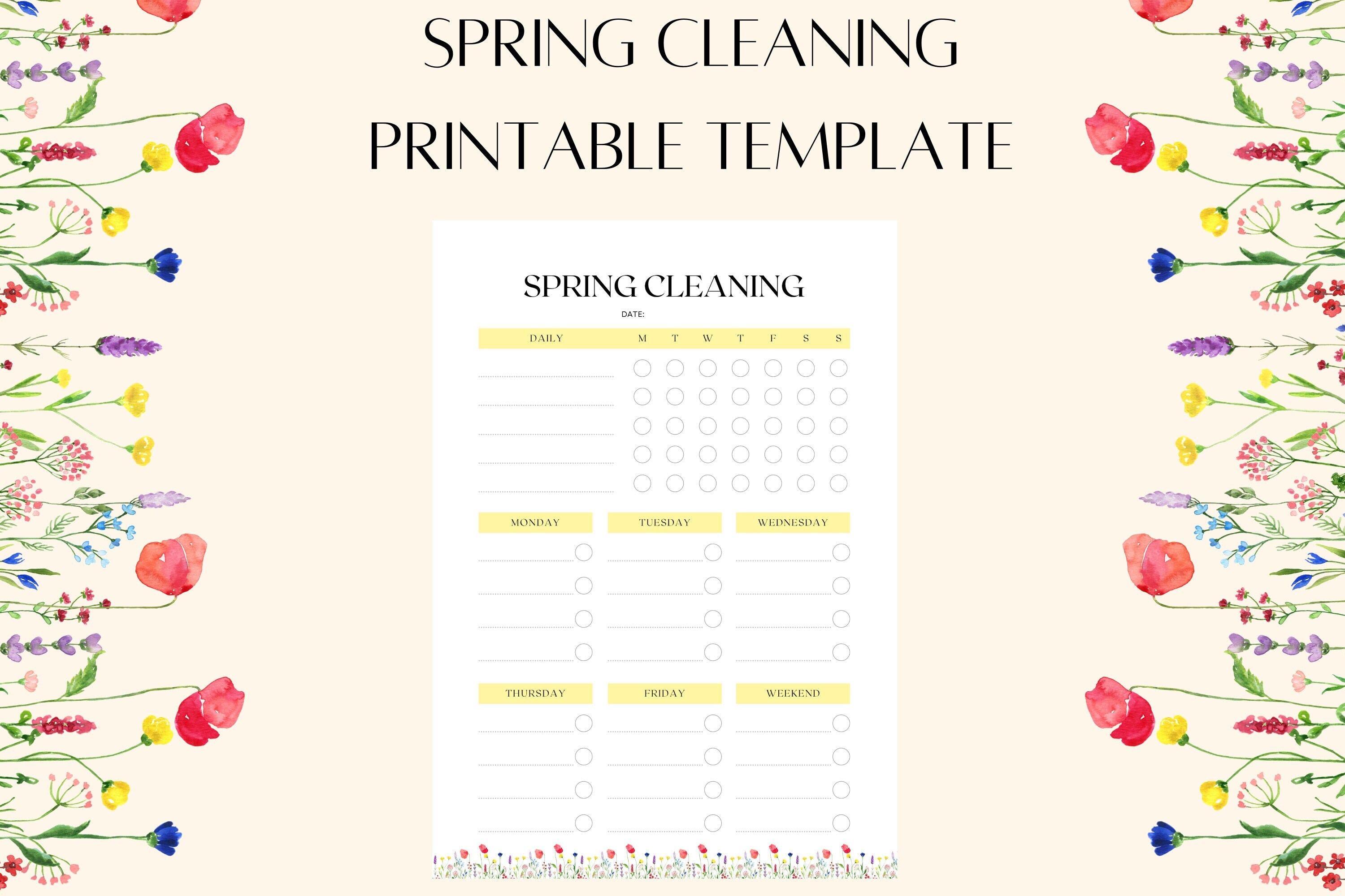 Printable Spring Cleaning Template Get Organized Wildflower Themed ...