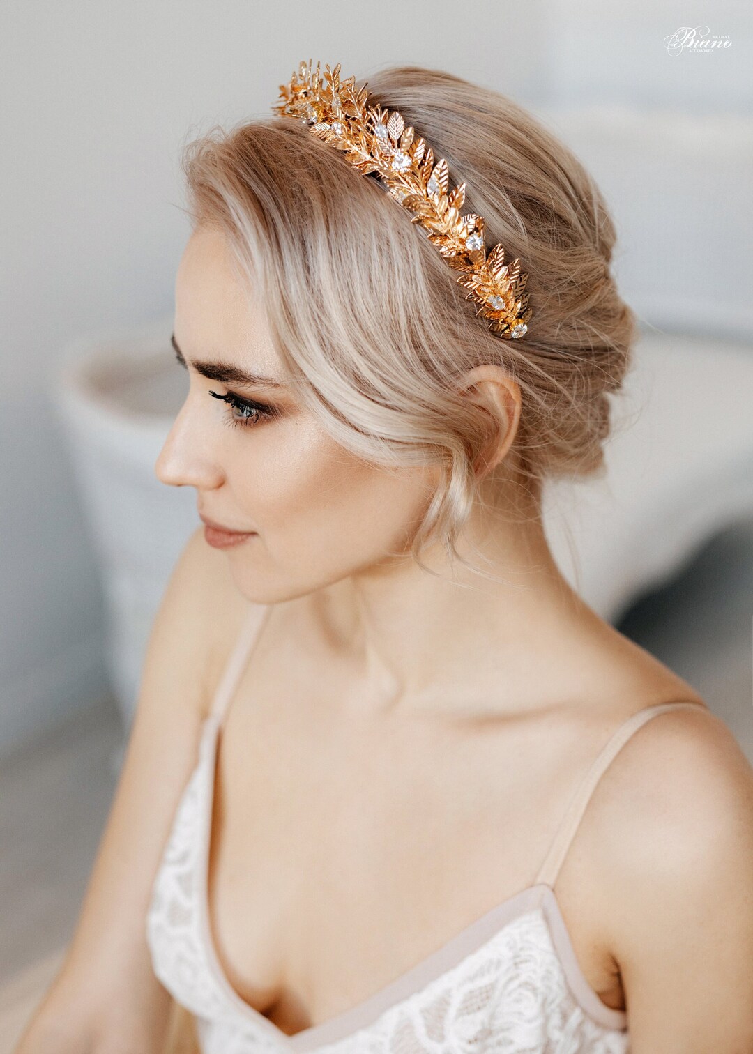 Bridal Tiara, Vintage Gold Leaf Bridal Tiara, Gold Wedding Crown ...
