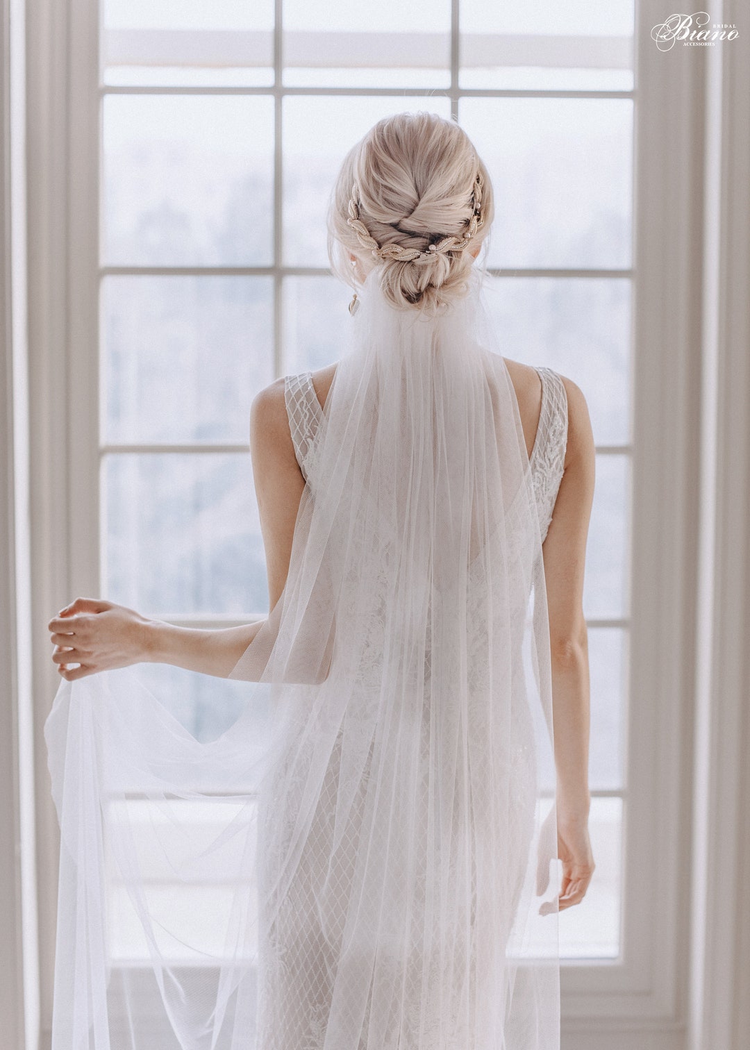 English Net Simple Veil, Soft Bridal Veil, Cut Edge Veil Ready to Ship ...