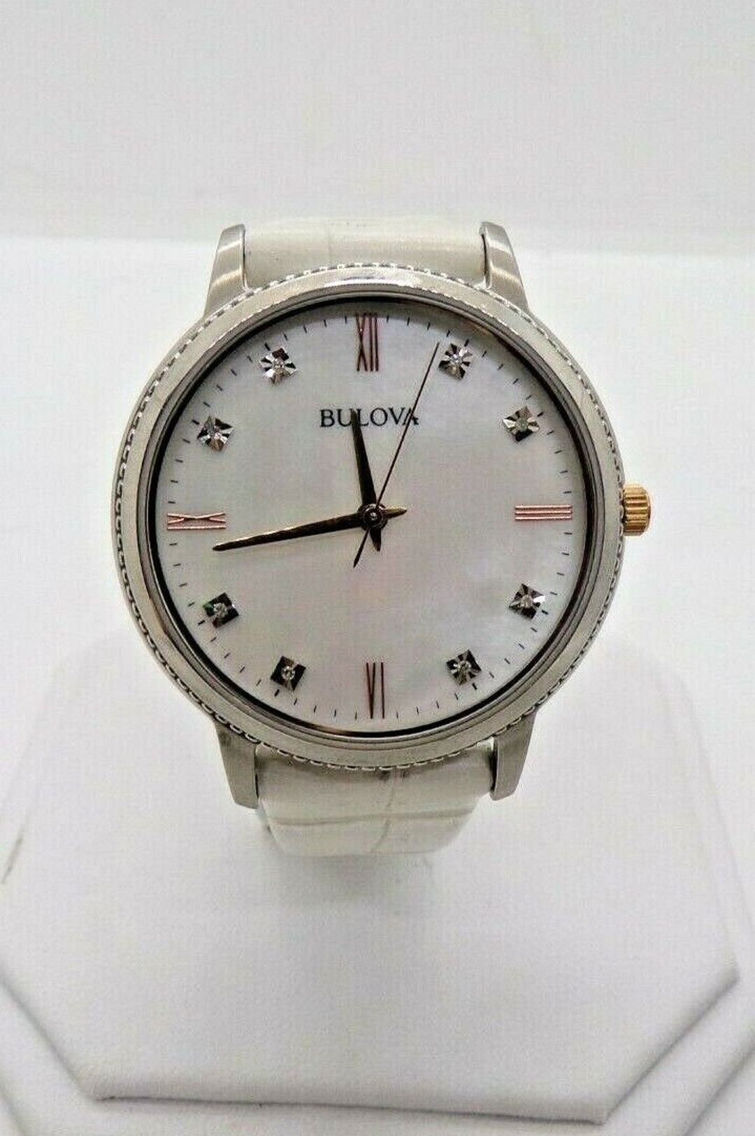 Bulova Mother of Pearl Ladies Watch With Rose Gold and Diamond Accents ...