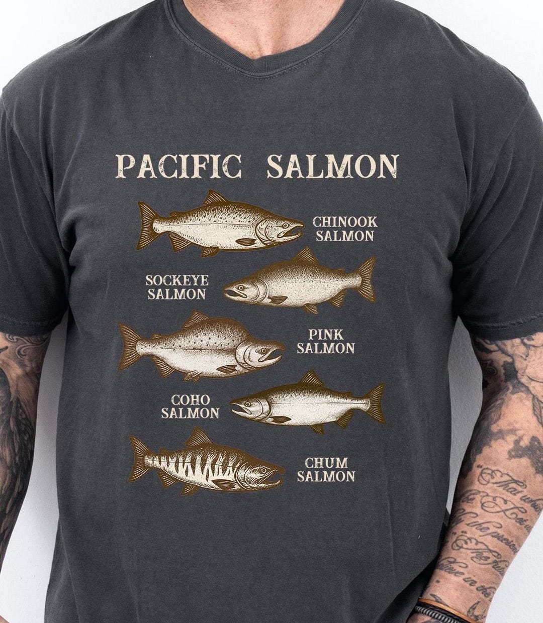Comfort Colors Pacific Salmon Shirt: Vintage Ocean Fish Print - Etsy