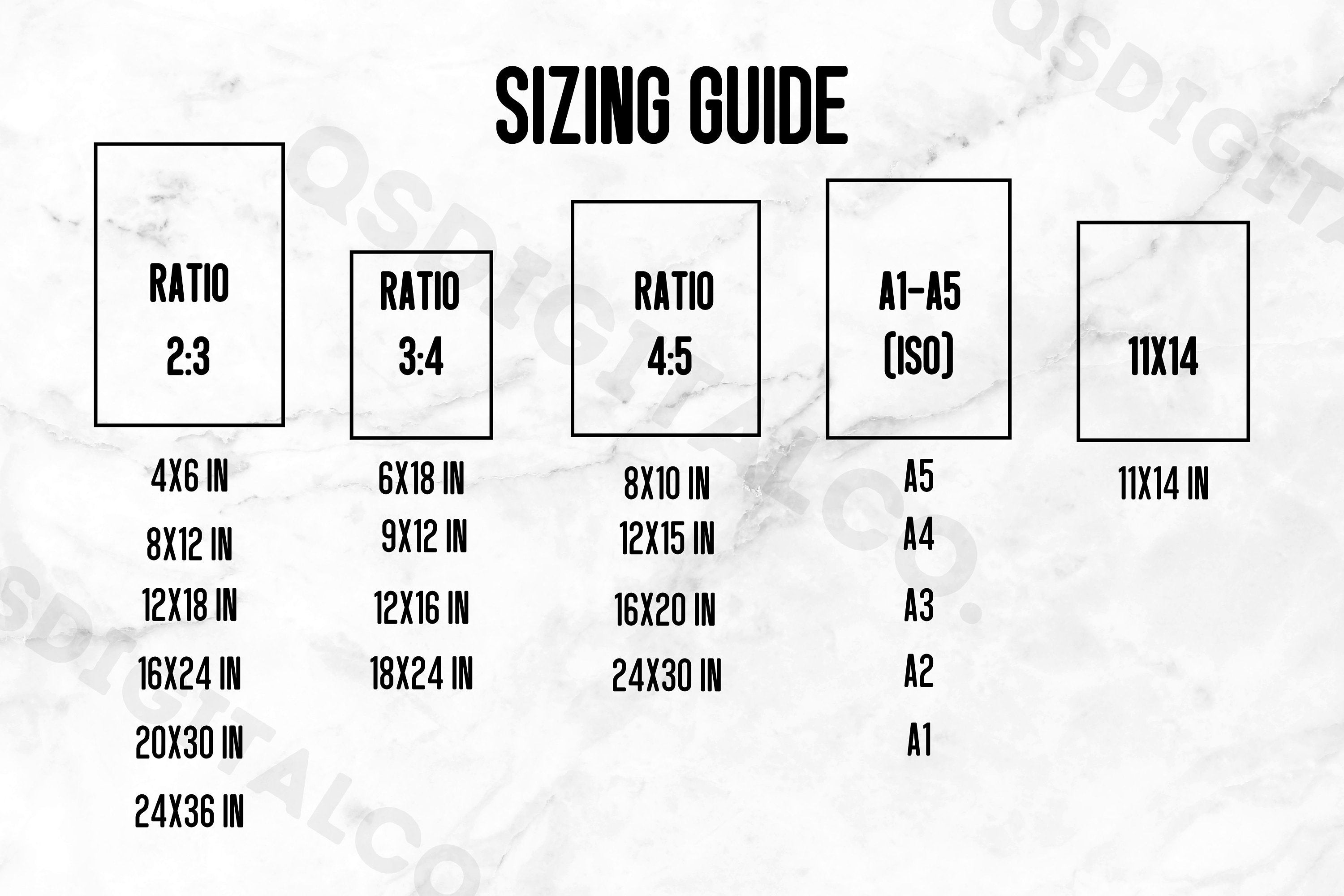 Wall Art Size Guide, Print Size Guide, Wall Art Ratio Guide, Frame Size ...