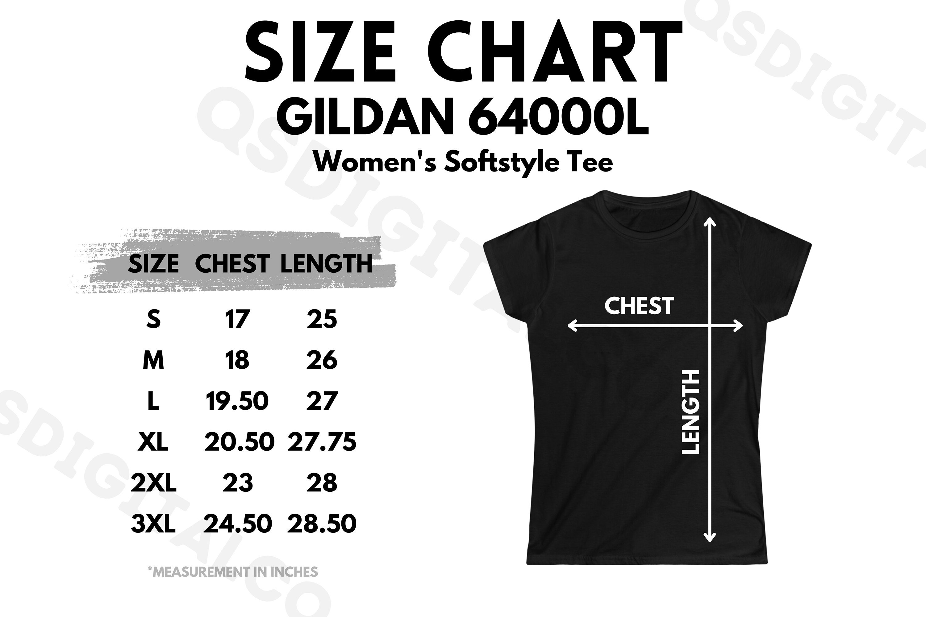 Gildan 64000L Size Chart | Women T-shirt Size Guide | Gildan 64000L ...