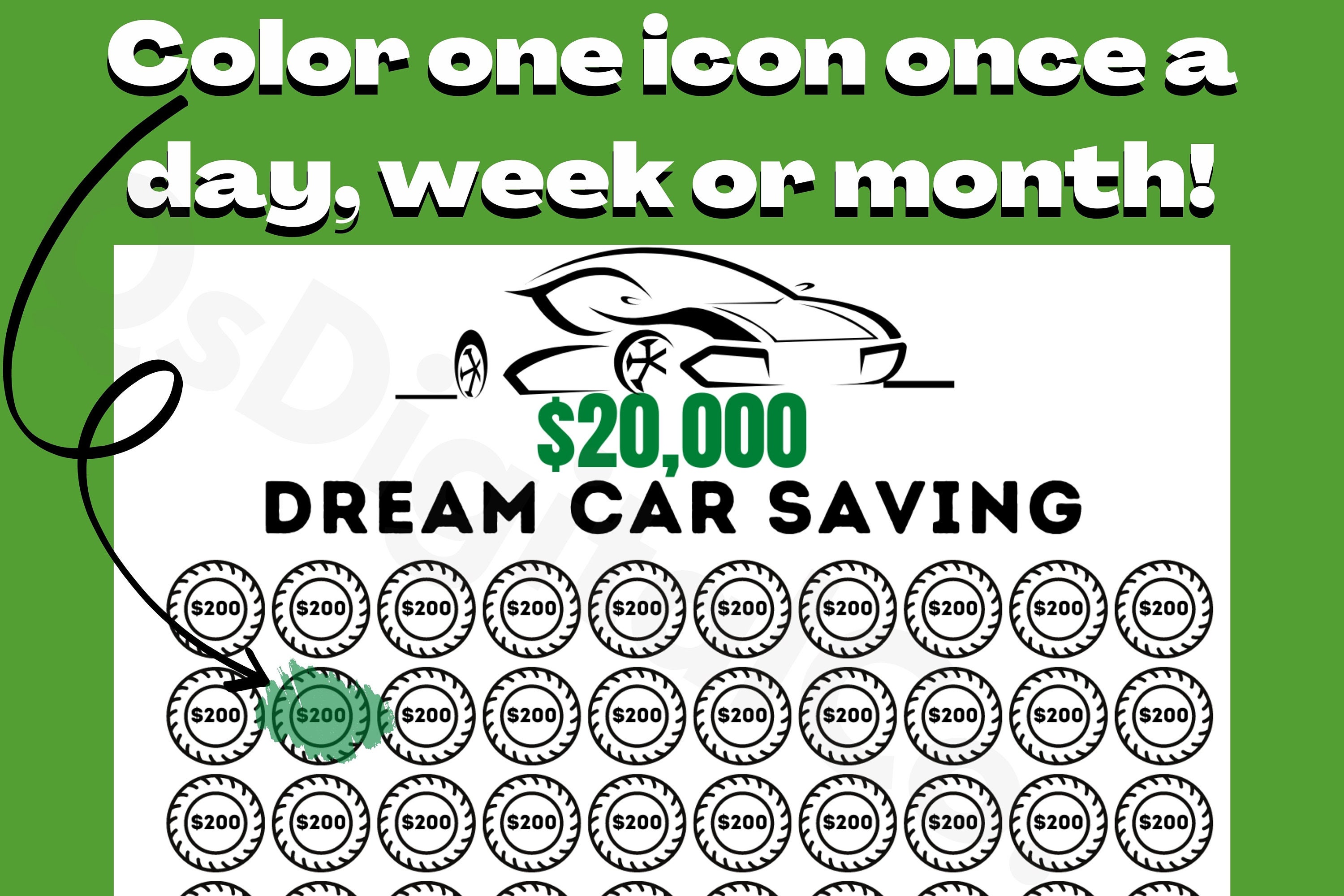 20K Car Funds Challenge Printable, Save 20000 Dollars, Car Money ...