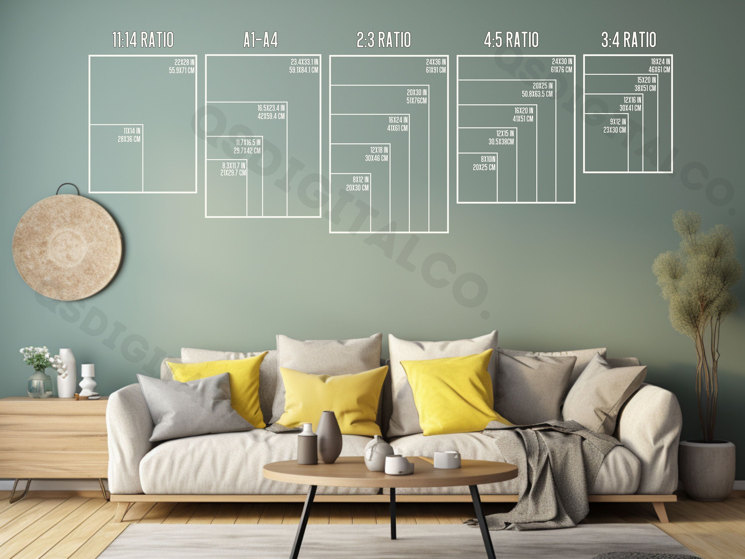 Wall Art Size Guide, Print Size Guide, Wall Art Ratio Guide, Frame Size ...