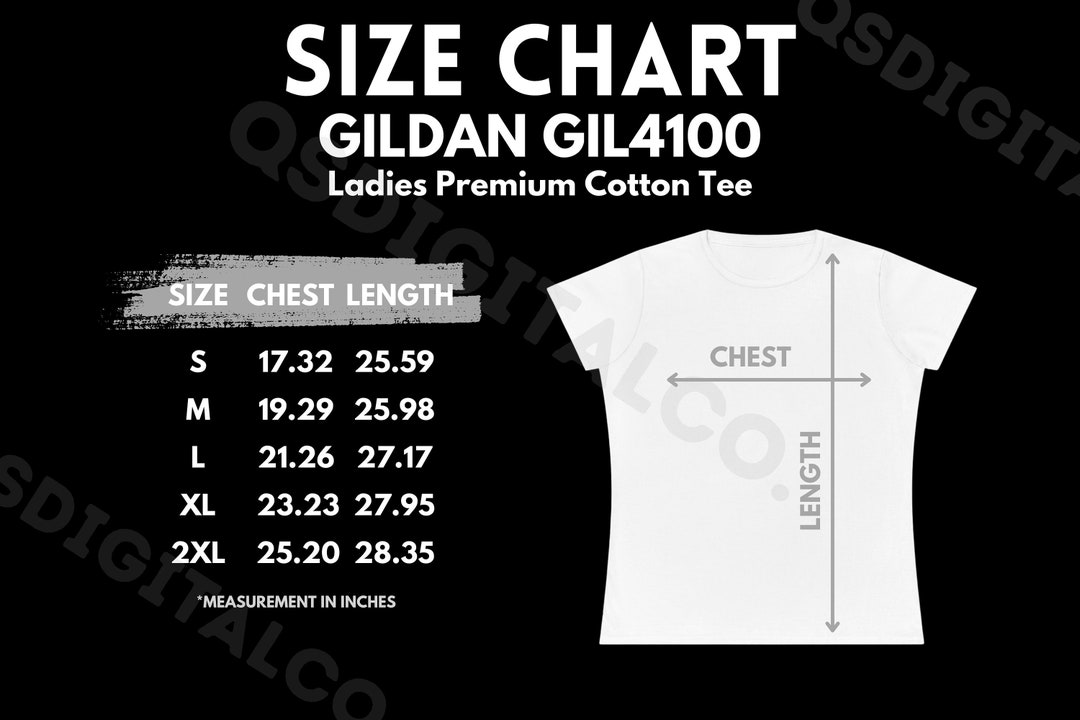 Gildan GIL4100 Size Chart | Women Premium T-shirt Size Guide | Gildan ...