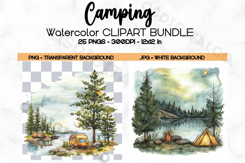 Watercolor Camping Clipart, 25 PNG Graphics, Campsite Illustrations ...
