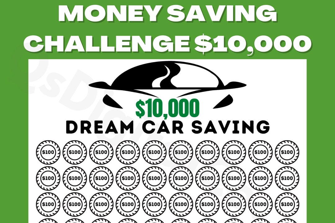 10K Car Saving Challenge Printable, Save 10000 Dollars, Money Savings ...