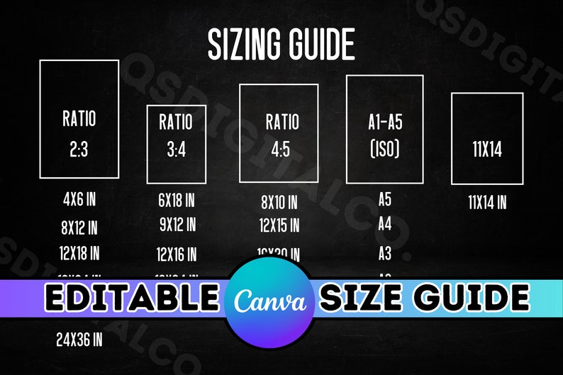 Editable Wall Art Size Guide, Print Size Guide, Wall Art Ratio Guide ...