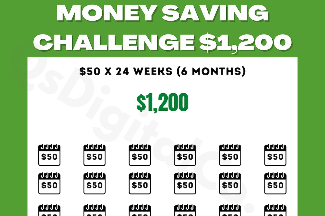 1.2K Saving Challenge Printable, Save 12000 Dollars in 6 Months, Money ...